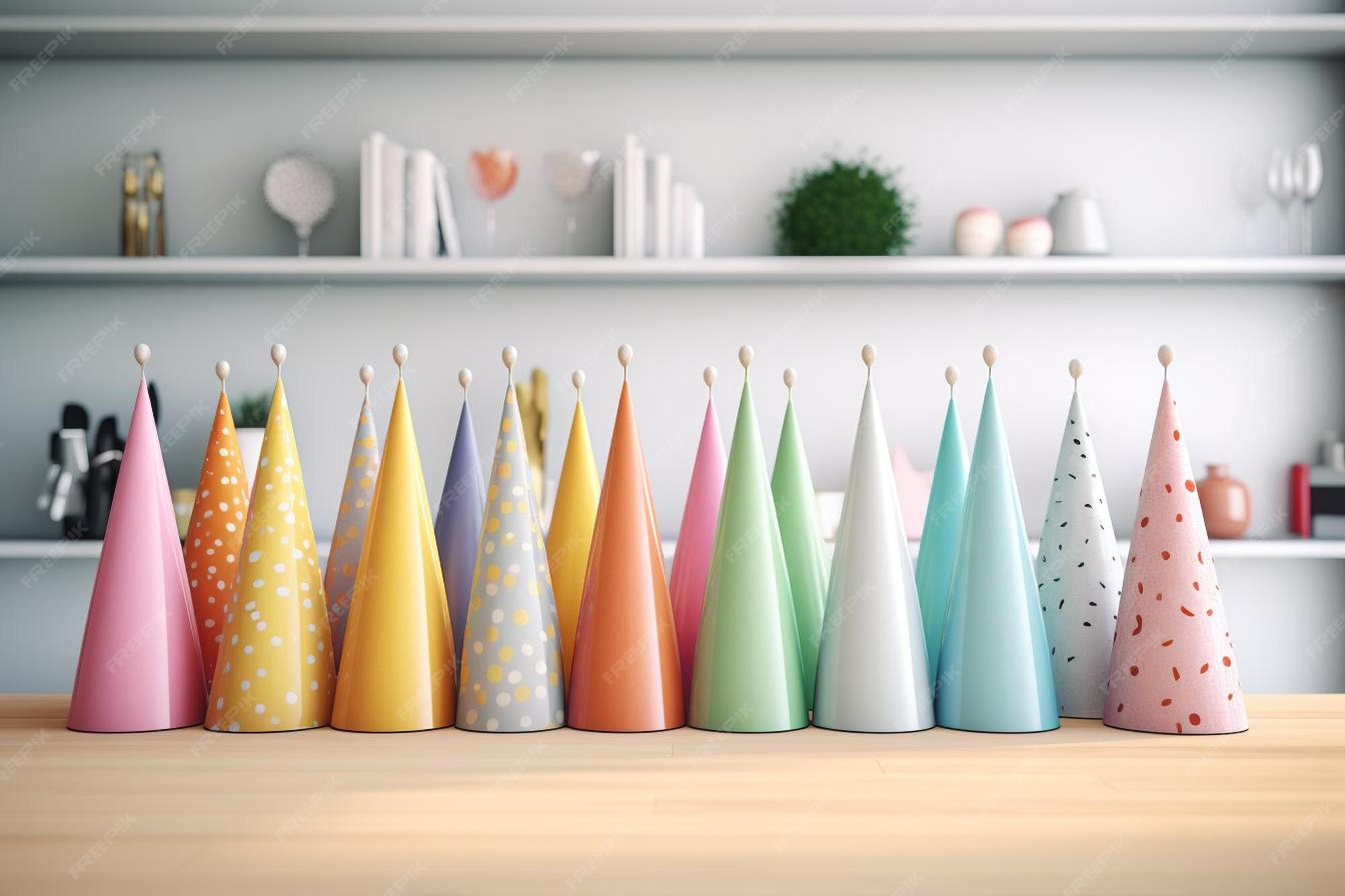 Premium AI Image | a collection of colorful paper cups on a shelf. Premium AI Image | a collection of colorful paper cups on a shelf.