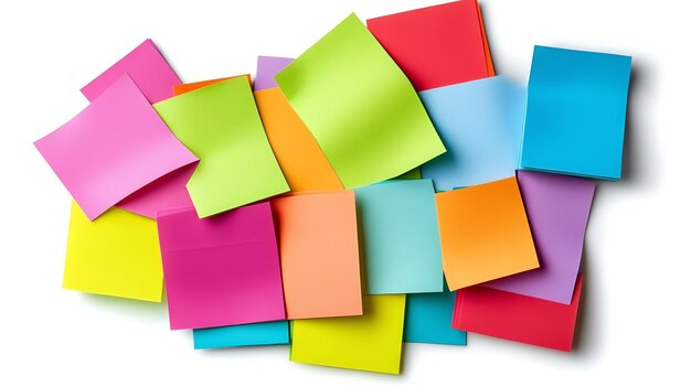 A collection of colorful sticky notes scattered on a white background ... A collection of colorful sticky notes scattered on a white background ...