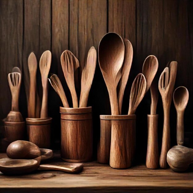 A collection of wooden spoons and wooden spoons are on a table ... A collection of wooden spoons and wooden spoons are on a table ...
