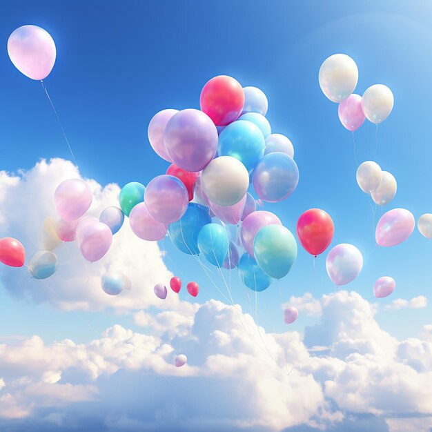 Premium Photo Colorful Balloons Floating In Blue Sky And White Clouds