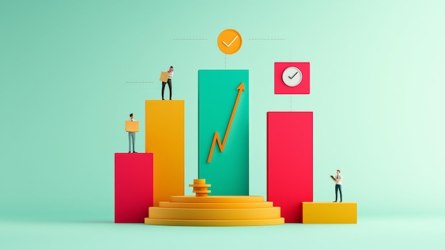 Colorful bar chart with figures representing progress and success ... Colorful bar chart with figures representing progress and success ...