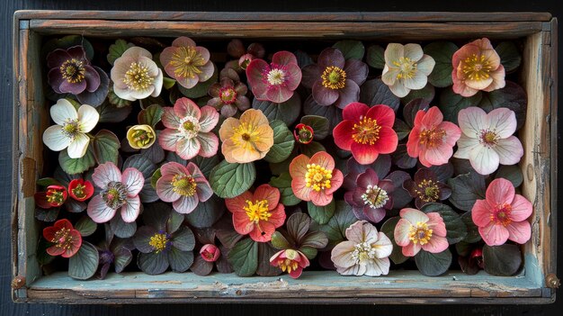 Premium Photo | Colorful Flower Arrangement in Wooden Box Premium Photo | Colorful Flower Arrangement in Wooden Box