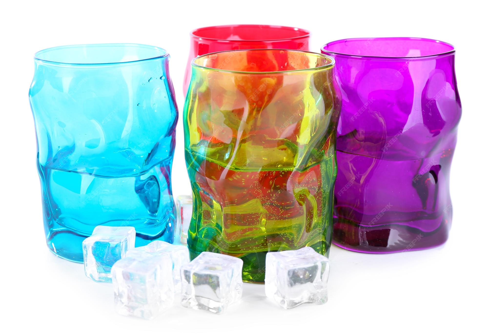 Premium Photo Colorful Glasses And Ice Cubes Isolated On White