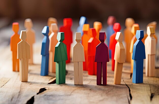 Premium Ai Image A Colorful Group Of People Standing In A Square Of Wood In The Style Of Figures