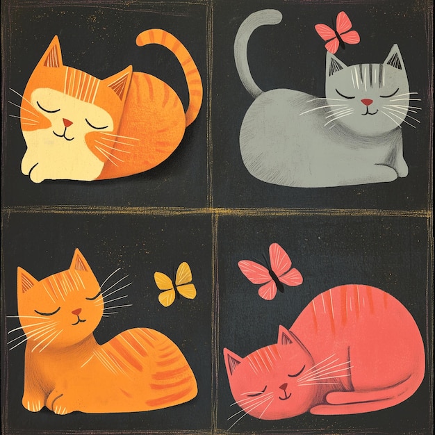 Colorful illustrated A cute cheerful cats cartoon in various character ... Colorful illustrated A cute cheerful cats cartoon in various character ...