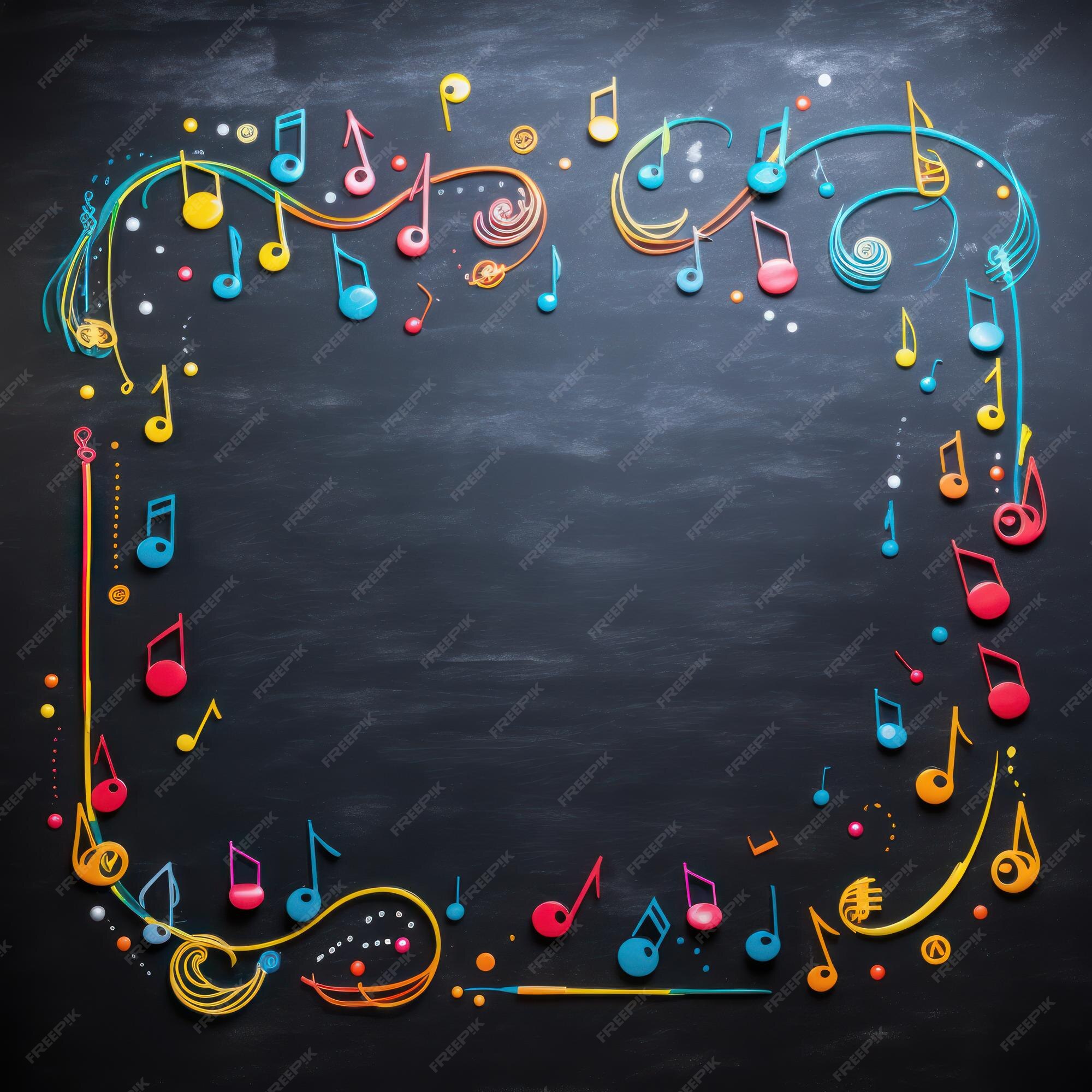 Premium Photo | Colorful musical note supplies on the blackboard Premium Photo | Colorful musical note supplies on the blackboard