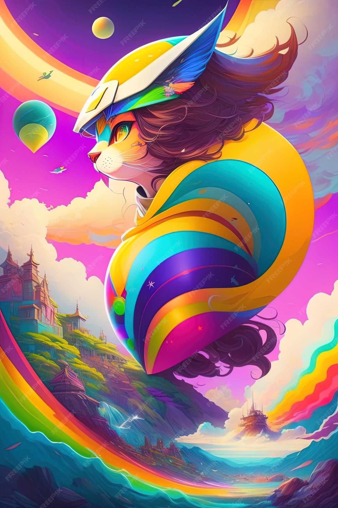 Premium Ai Image A Colorful Poster For A Rainbow Cat With A Rainbow And A Rainbow On It