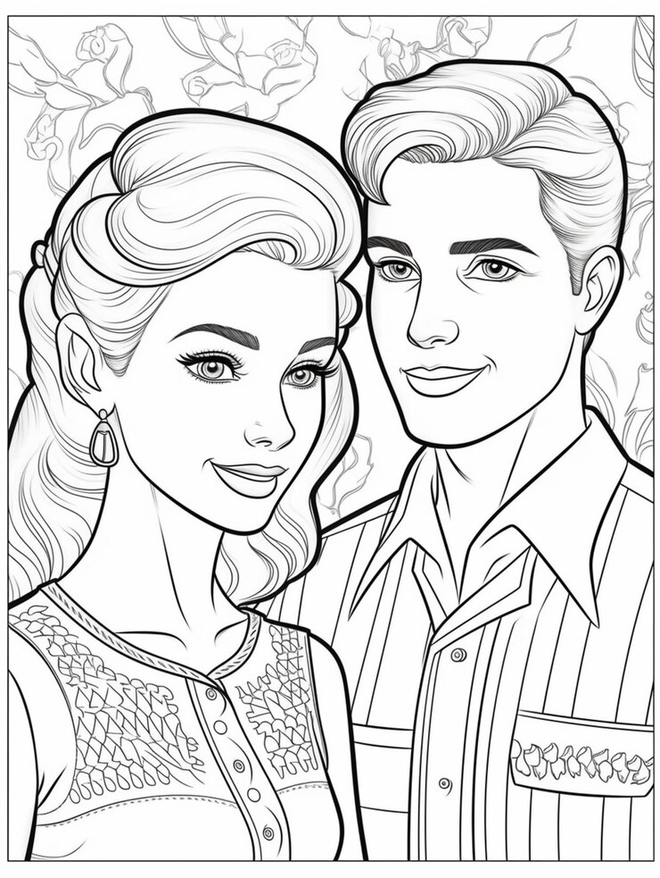 Premium AI Image | a coloring page of a man and woman in a dress ... Premium AI Image | a coloring page of a man and woman in a dress ...