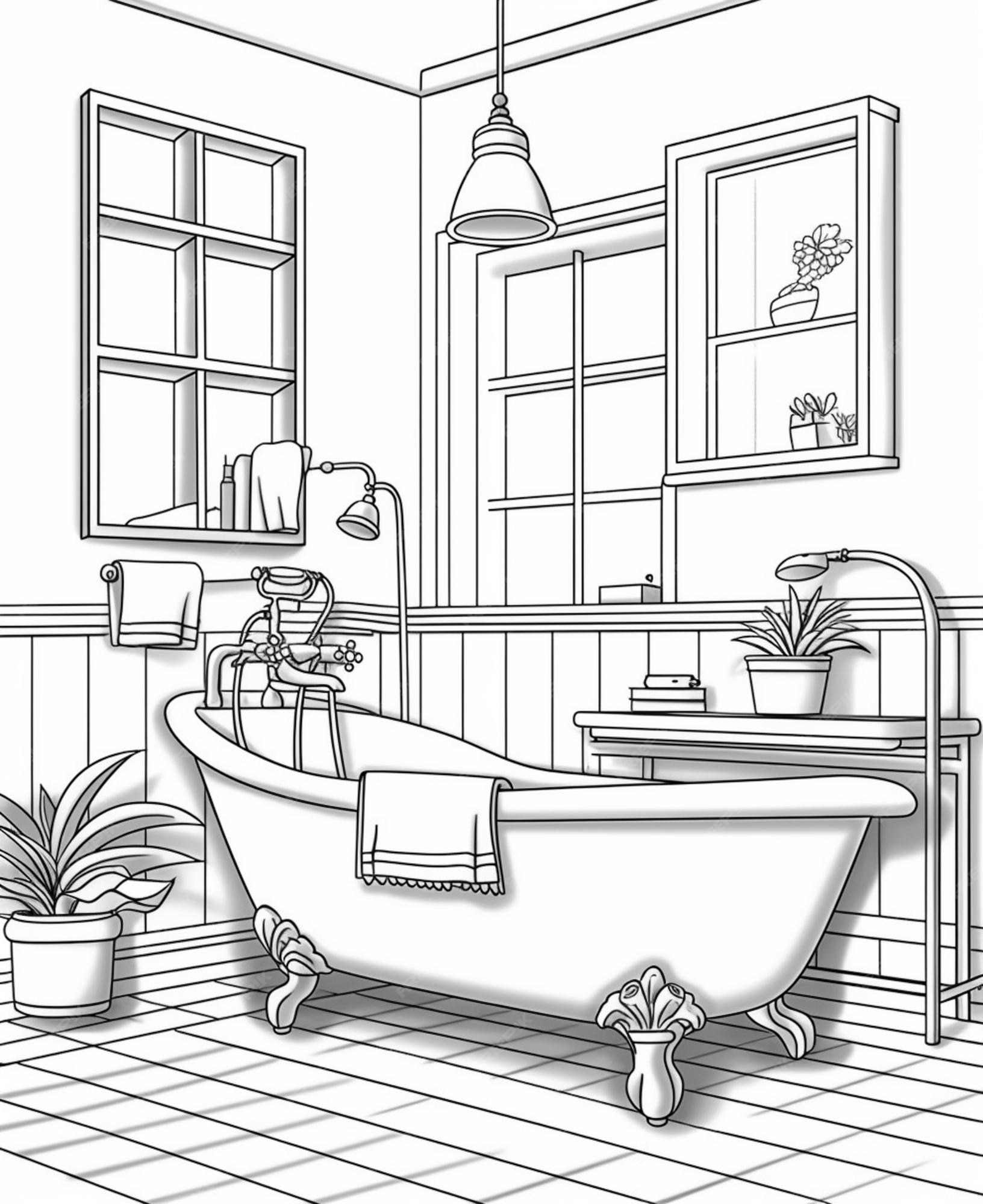 Premium Ai Image Coloring Pages For Adults Bathroom Coloring Pages For Adults Generative Ai