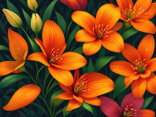 Premium AI Image | colourful Orange Tiger Lily floral pattern Premium AI Image | colourful Orange Tiger Lily floral pattern