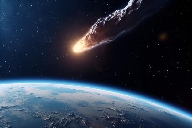 Premium AI Image | Comet flying over planet ai Premium AI Image | Comet flying over planet ai