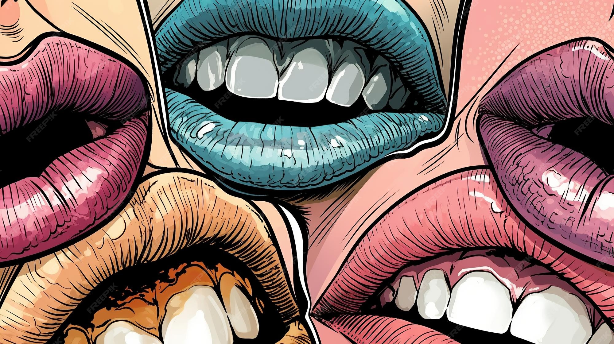 Premium Ai Image Comic Book Style Mouths Talking In Different Directions Vector Clean Lines