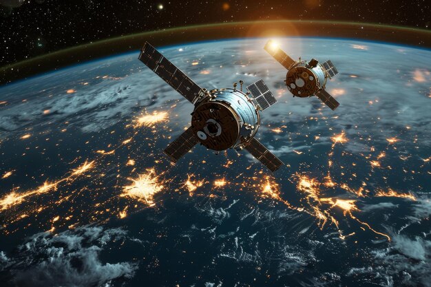 Premium Photo | Communication satellites orbiting digital earth Ai ... Premium Photo | Communication satellites orbiting digital earth Ai ...