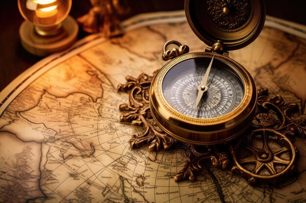Premium Ai Image Compass And Old Map On A Dark Background Vintage Style Vintage Map Compass