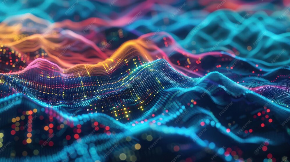 A complex AIgenerated data visualization with colorful patterns representing large datasets in a ...