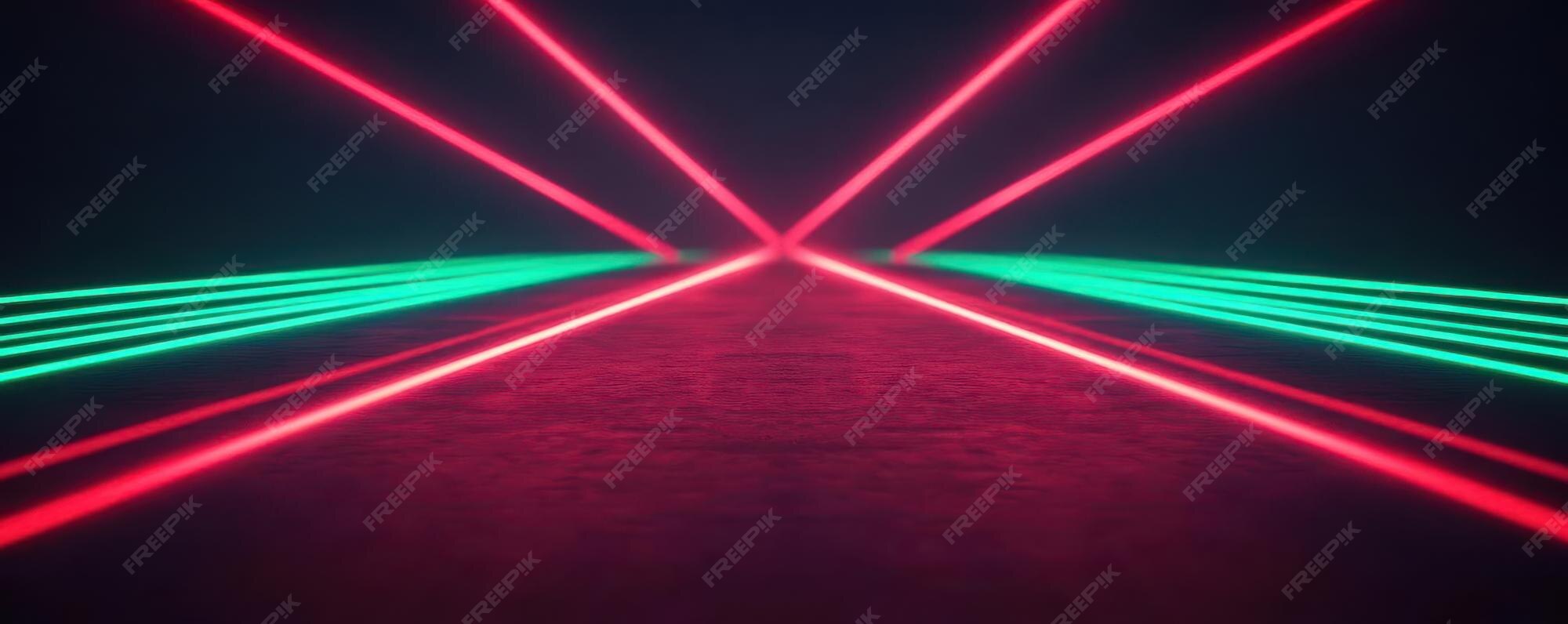 Complex lattice of laser beams intersecting over a dark stage deep red ...