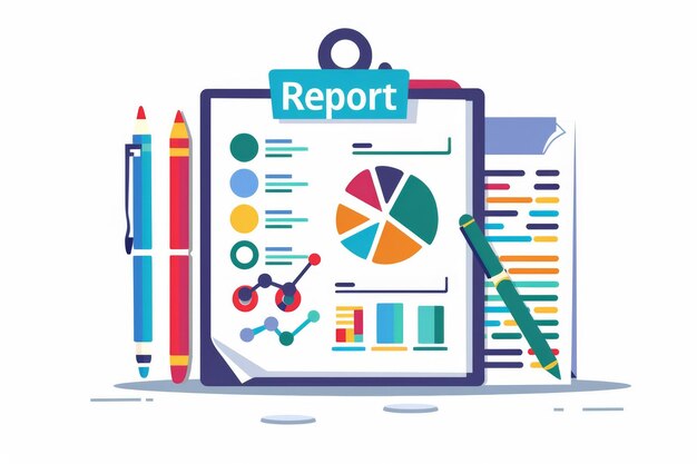 Comprehensive Business Report Depicted in Vibrant Flat Design ... Comprehensive Business Report Depicted in Vibrant Flat Design ...