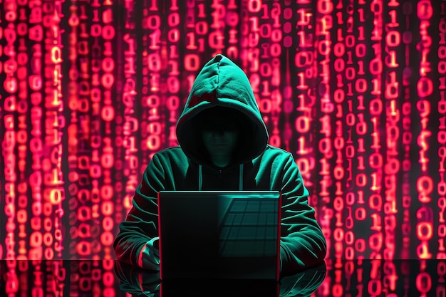 A computer hacker engages in digital crime showcasing actual ...