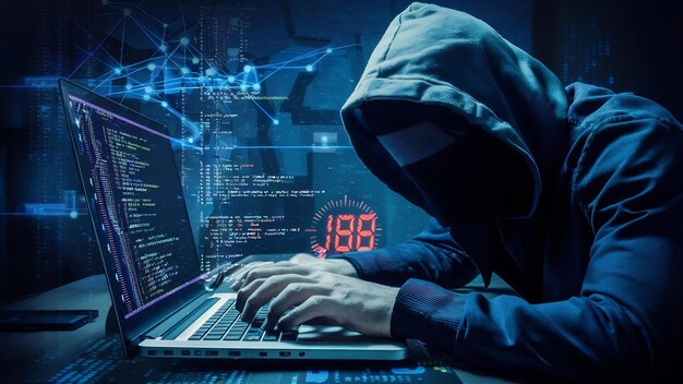 Premium Photo | Computer hacker in hooded shirt typing software ...
