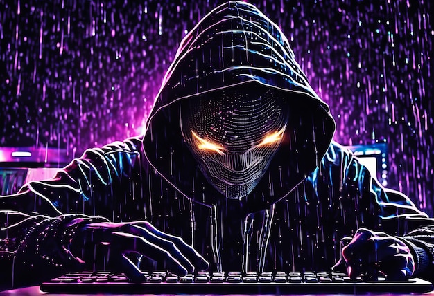 Premium AI Image | computer hacker with hood and hackercomputer hacker with hood and ...