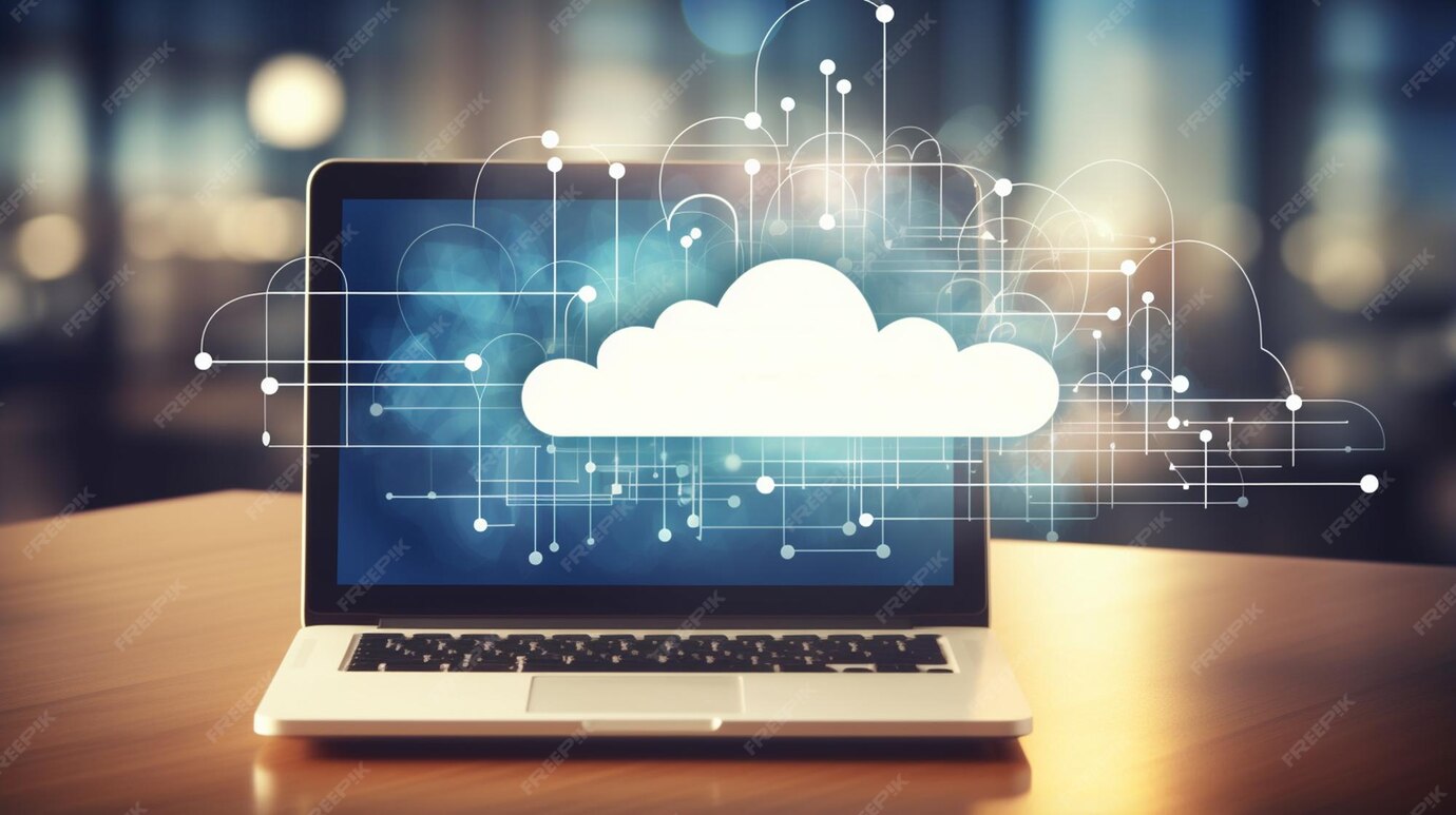 Premium AI Image | Computer laptop and dashboard for Data document Management System on cloud ...