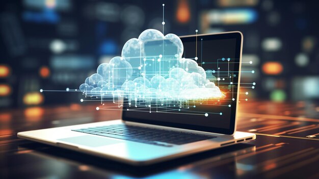 Premium AI Image | Computer laptop and dashboard for Data document Management System on cloud ...