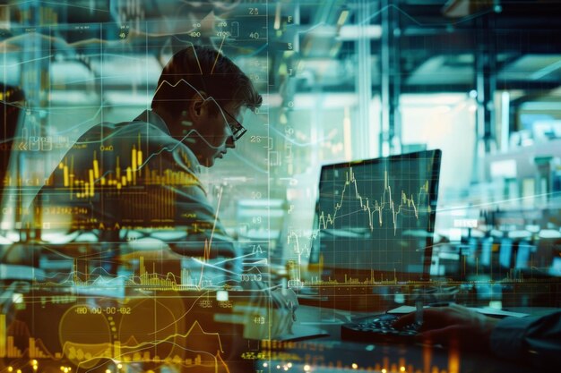 Premium Photo | Computer monitor displaying a dynamic green screen filled with an array of ...