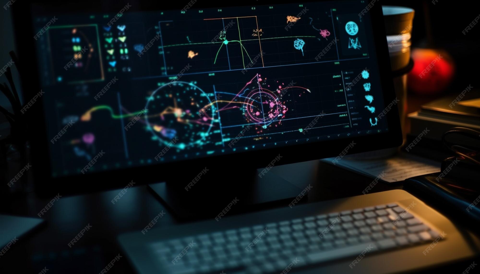 Premium Photo Computer Monitor With Code On Screen Computer Monitor And Keyboard Computer