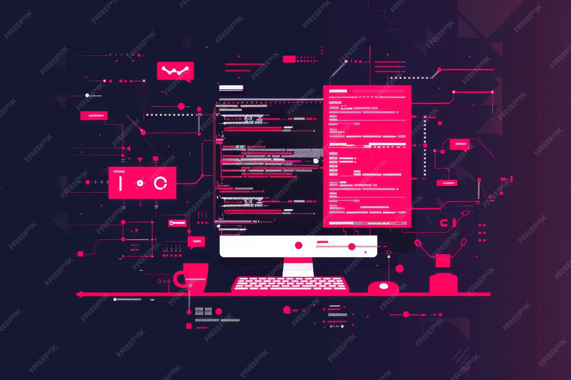 A computer monitor with a keyboard and mouse on a desk showcasing a workspace for web ...