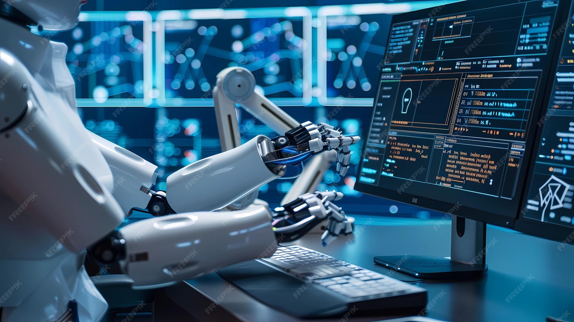 Computer Programmer Coding On Modern Computer With Ai Artificial