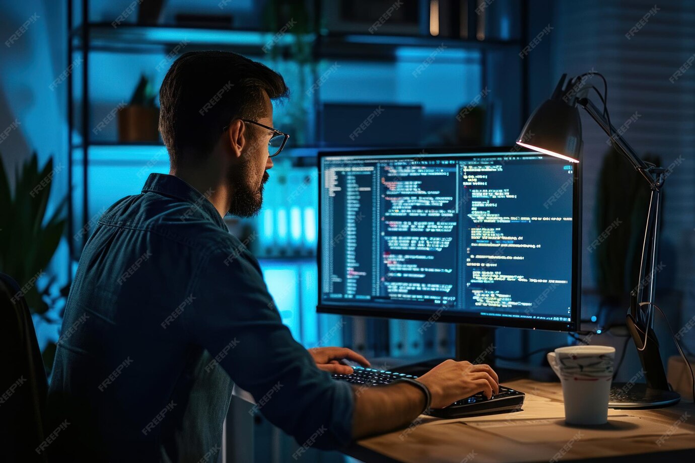 Premium Photo | Computer programmer coding with AI on modern computer
