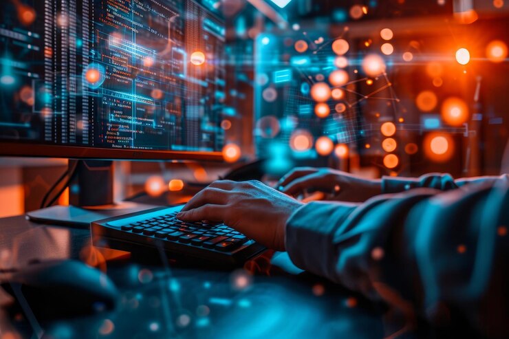 Premium Photo | Computer programmer coding with AI on modern computer