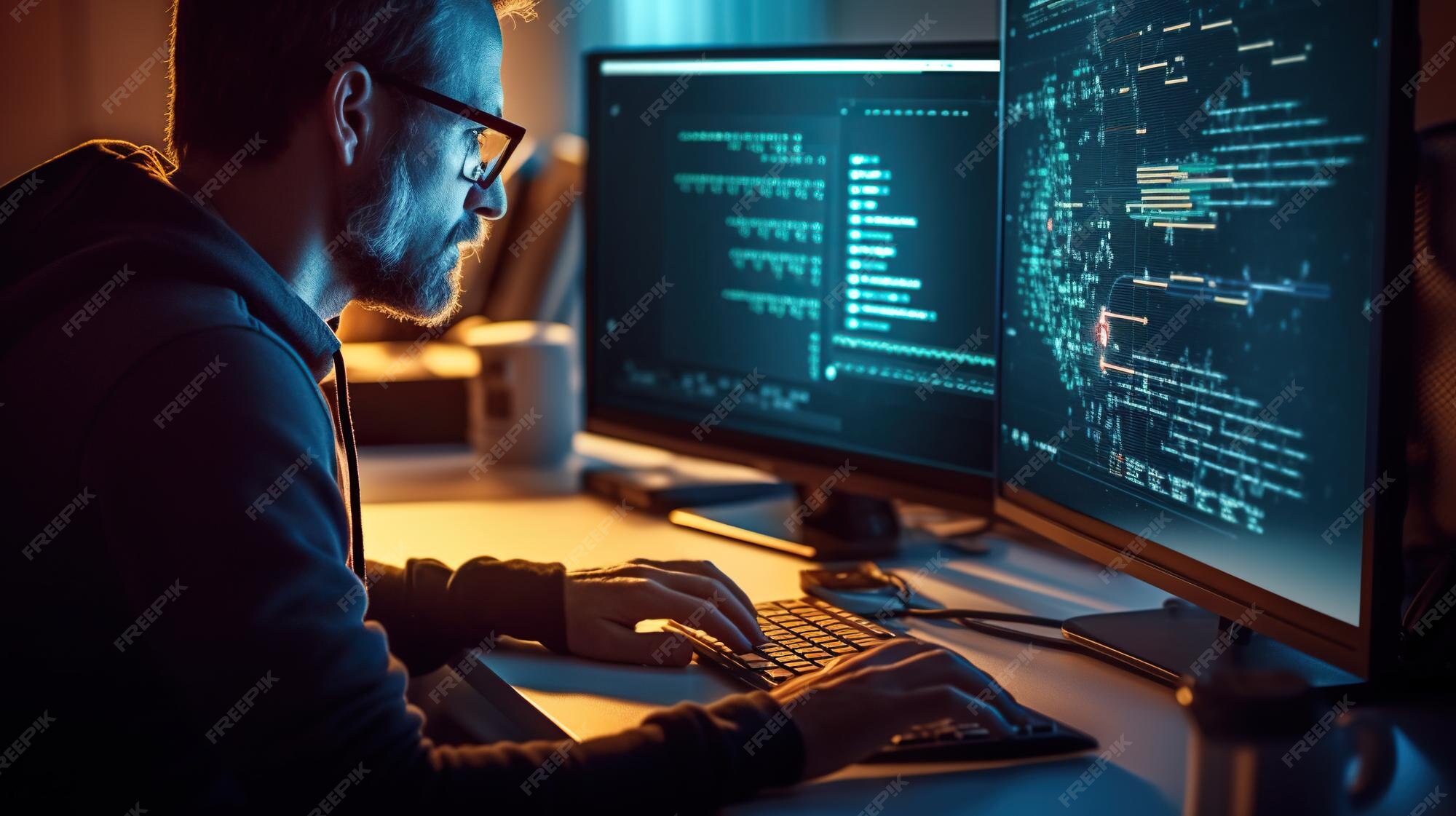 Premium Photo | Computer programmer computer hacker cybersecurity ...