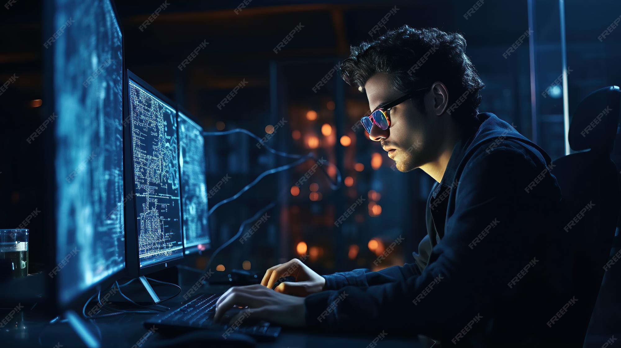 Computer programmer software engineer coding on modern computer | Premium AI-generated image