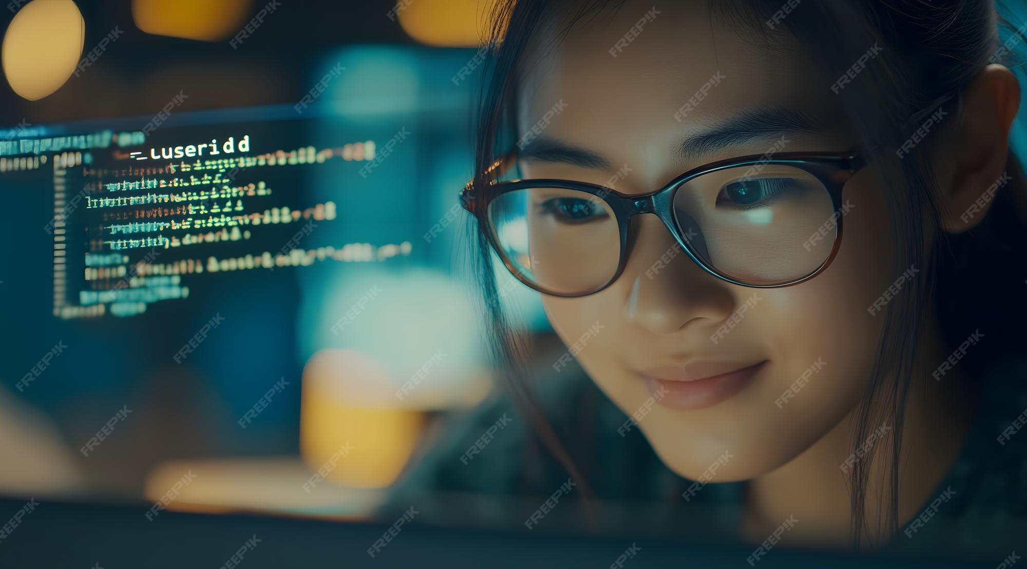 Computer programmer software engineer typing coding javascript on laptop computer software ...