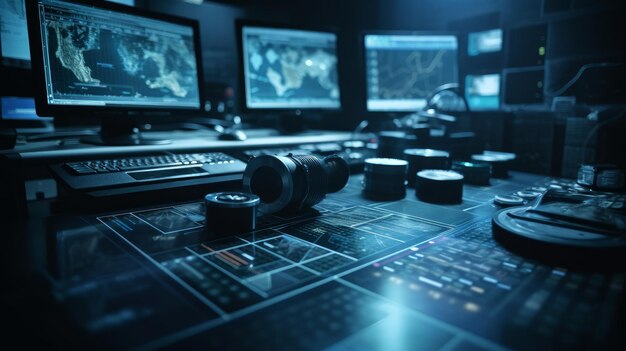 Premium AI Image | A computer room with multiple monitors and a display ... Premium AI Image | A computer room with multiple monitors and a display ...