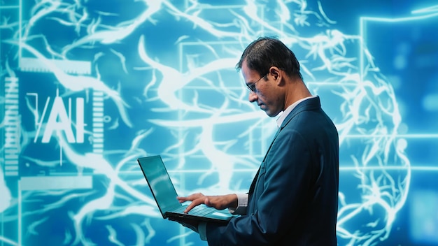 Premium Photo | Computer scientist solving tasks on laptop running AI ... Premium Photo | Computer scientist solving tasks on laptop running AI ...