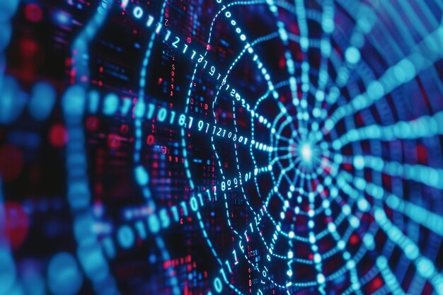 A computer screen displaying a vibrant blue and red pattern creating an eyecatching visual ...