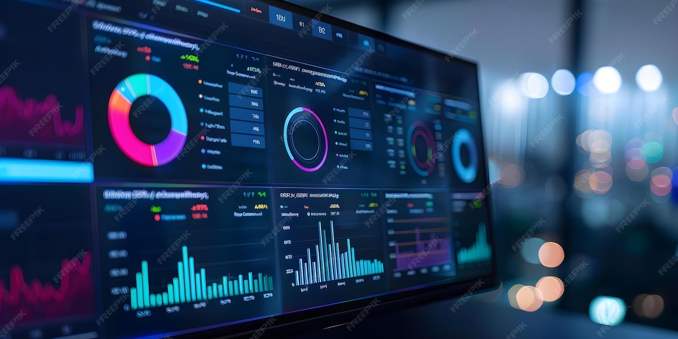 Premium Photo | Computer screen showing various data on digital ...