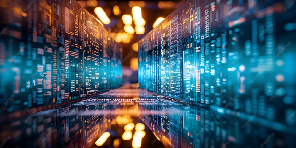 Computer screen with abstract programming code software development and ...