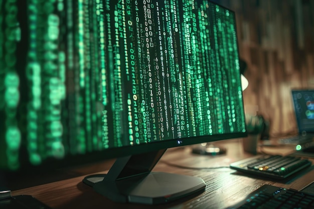 Premium Photo | Computer screen with binary code on it binary code ...