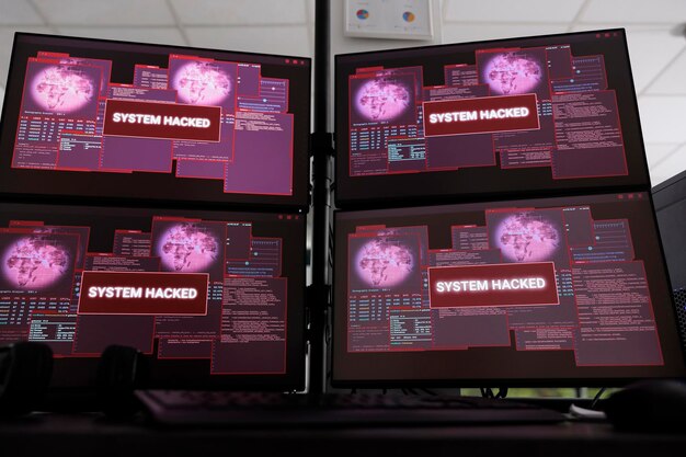 Premium Photo | Computers displaying hacked system alert message ... Premium Photo | Computers displaying hacked system alert message ...