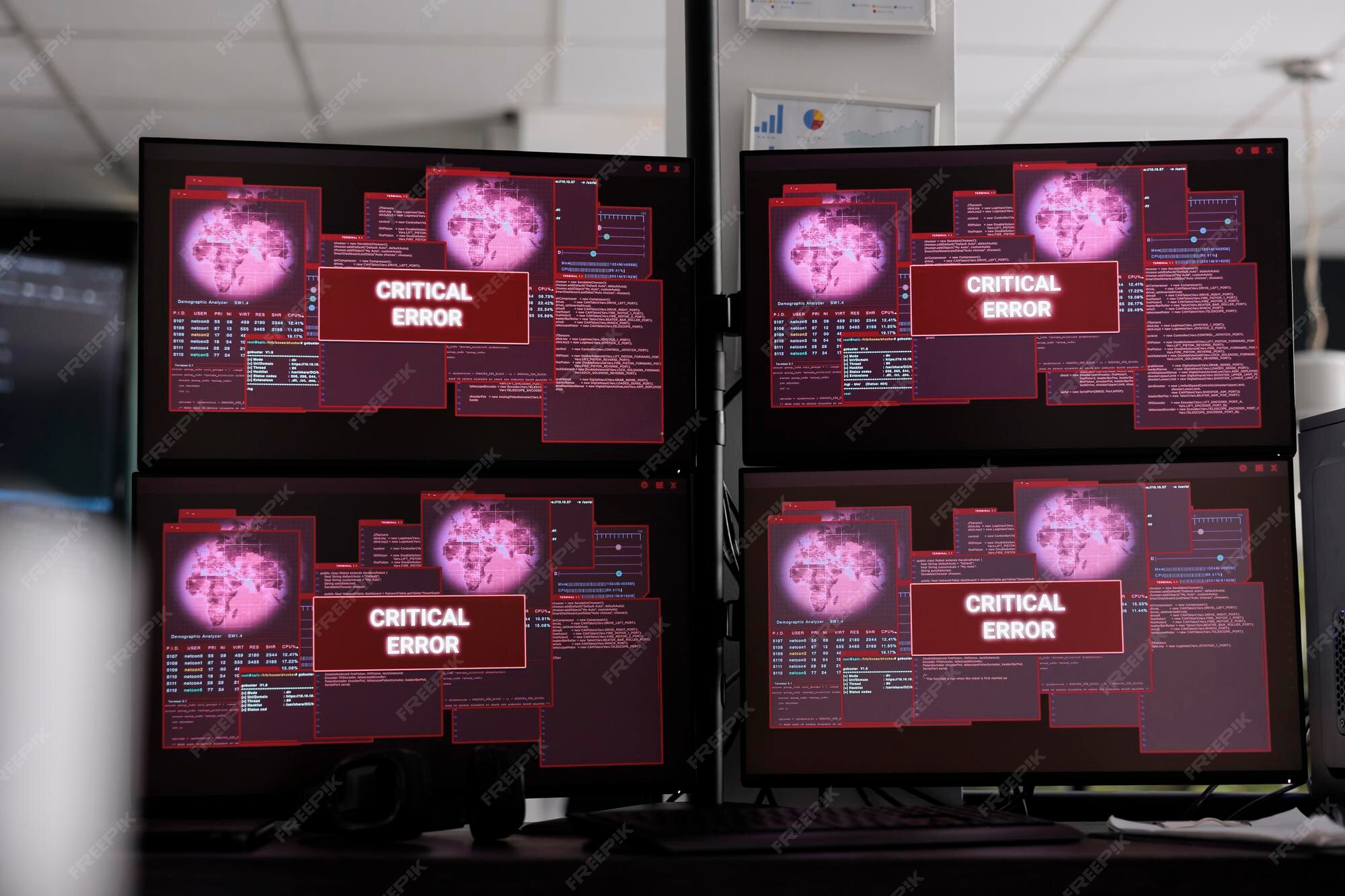 Premium Photo Computers Displays Having Critical Error Message