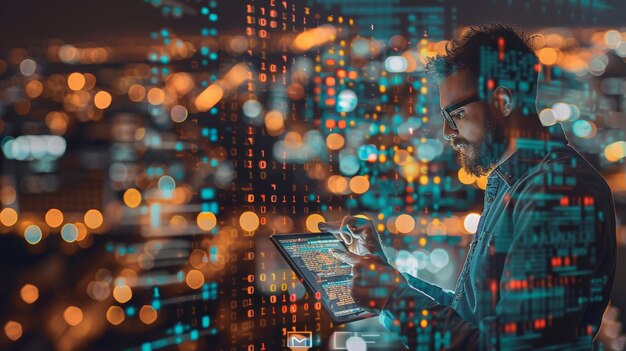 Premium Photo | The concept of business and technology software development IoT A double ...