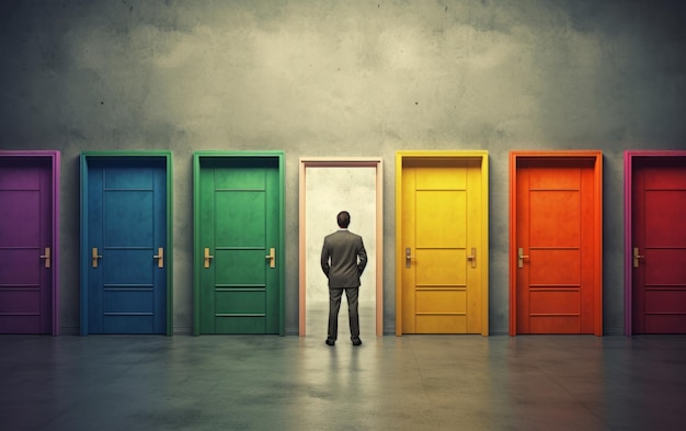 Premium AI Image | Concept of businessman choosing the right door Premium AI Image | Concept of businessman choosing the right door