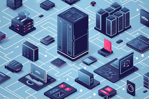 Premium Photo | Concept of data network management Vector isometric map with business networking ...