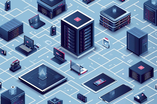 Premium Photo | Concept of data network management Vector isometric map with business networking ...