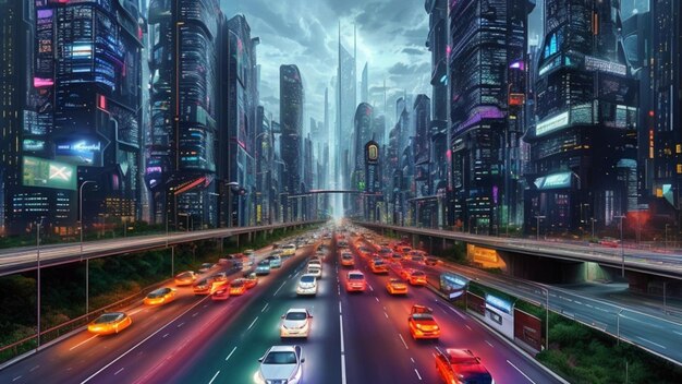 Premium AI Image | Congestion in a futuristic city highway Premium AI Image | Congestion in a futuristic city highway