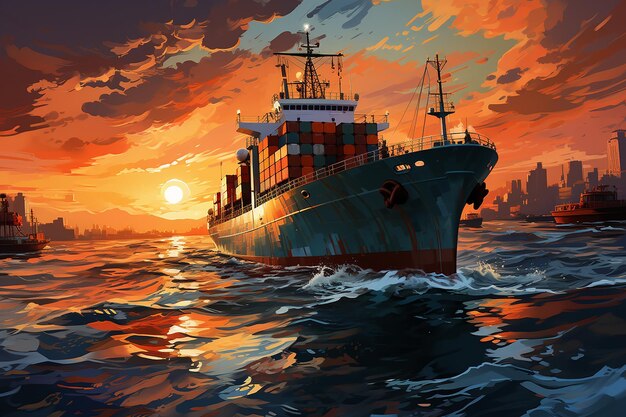 Premium AI Image | Container Ship Navigating Narrow Waters Premium AI Image | Container Ship Navigating Narrow Waters