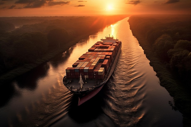 Premium Photo | Container ship navigating through a narrow channel Premium Photo | Container ship navigating through a narrow channel
